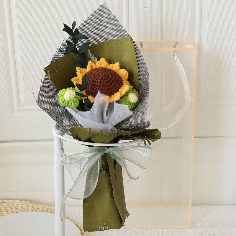 Шерстяной букет Unique "Подсолнухи", ручной работы, роза, зеленый