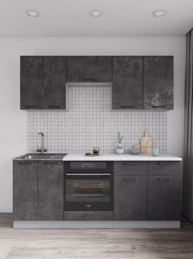 Кухня Стайл серая прямая гарнитур 2 м с ящиками без столешницы