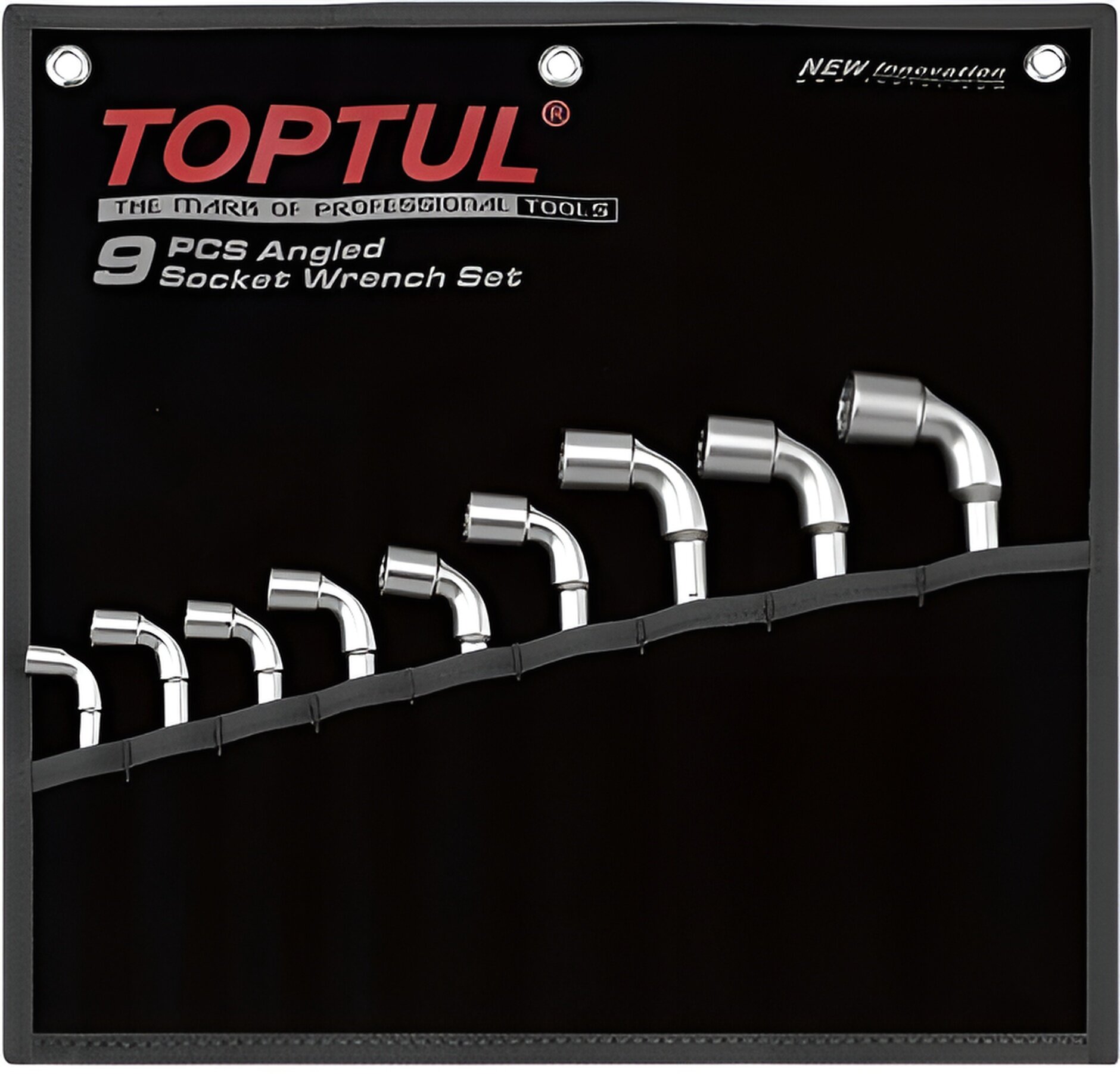 Набор ключей торцевых TOPTUL 8-19 мм 9 предметов на черном полотне (GPAQ0901)
