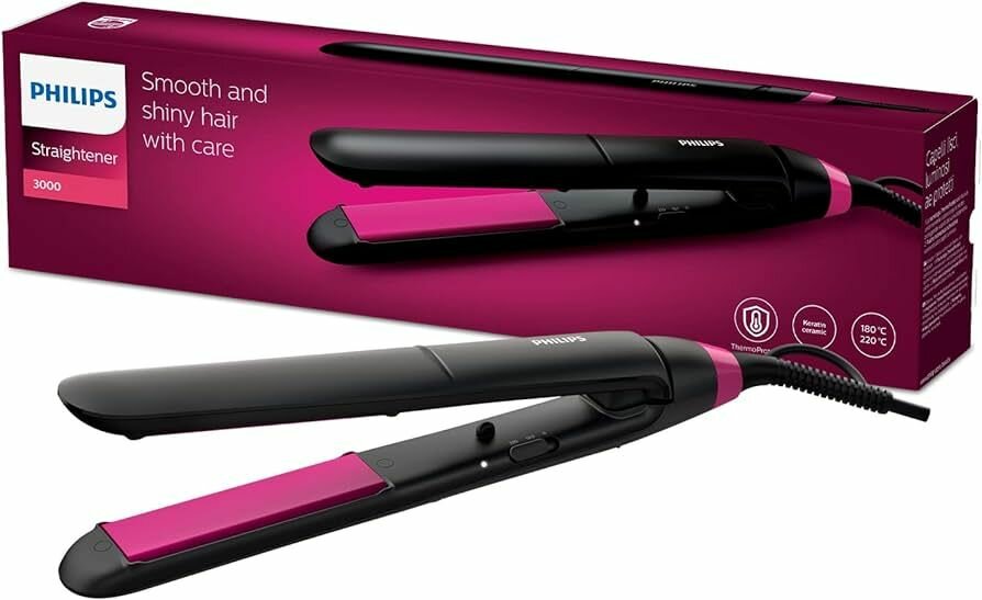 Выпрямитель для волос, утюжок, плойка Philips StraightCare Essential, BHS375/00, черный