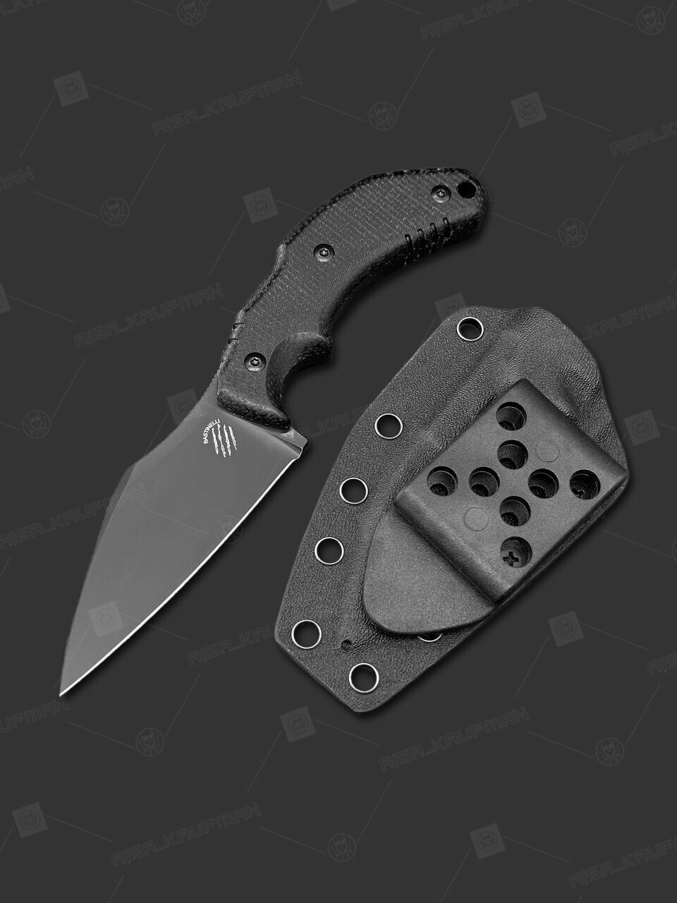 Нож с фиксированным клинком Bastinelli Foreigner Black PVD, рукоять микарта, кайдекс ножны, сталь D2, edc