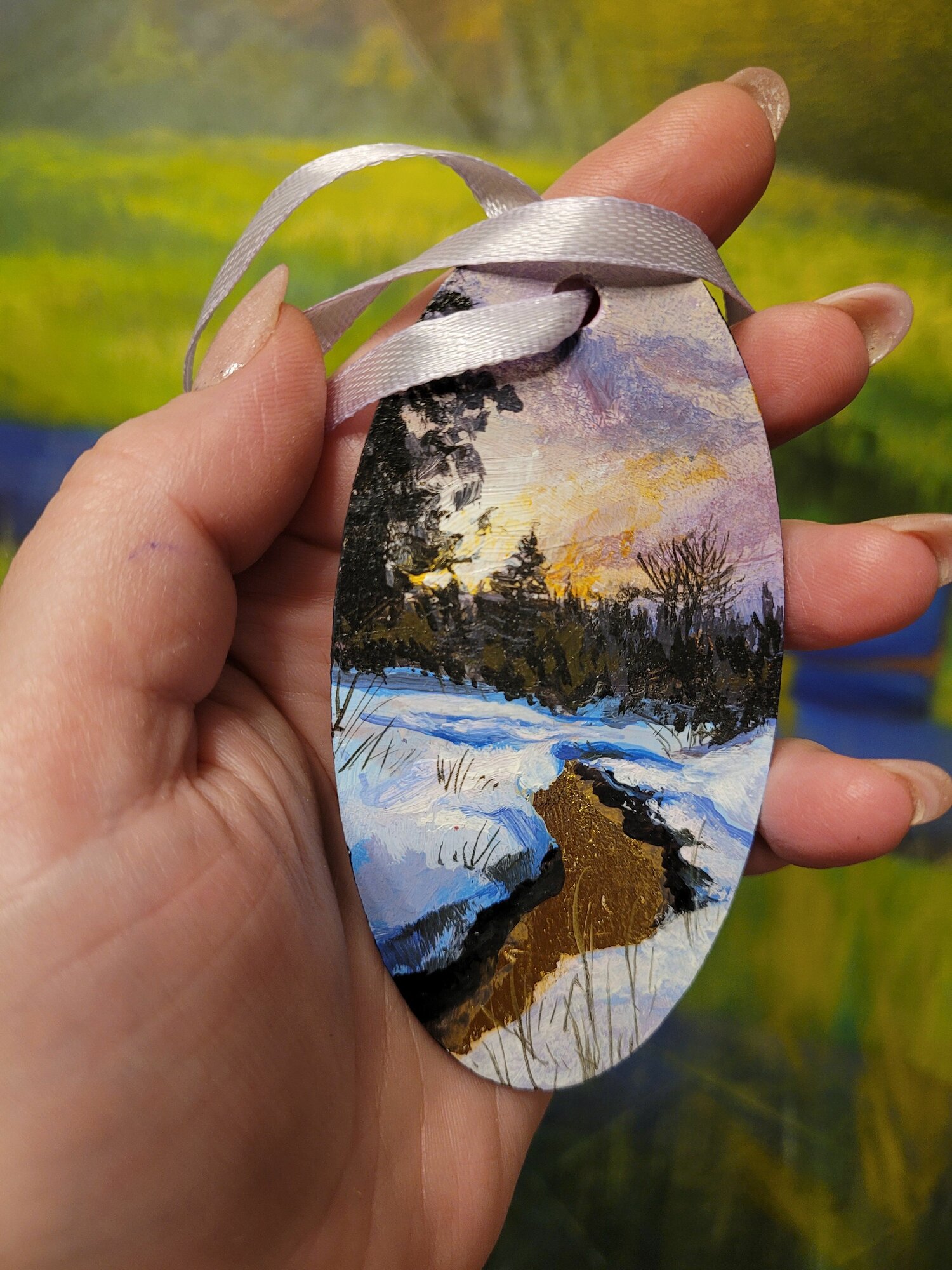 Подвеска картина "Пейзаж 2" реализм, миниатюра, пейзаж,