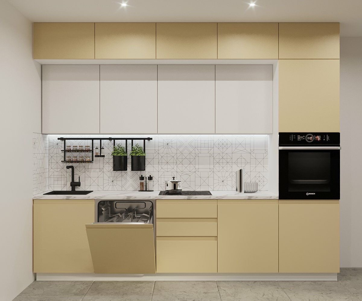 Кухонный гарнитур Лайн Стамбул/Тальк, 3000 мм, фасады МДФ, высота 2500 мм