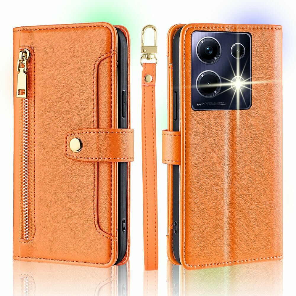 Чехол книжка на Infinix Note 30/ Чехол подходит для Инфиникс ноут 30, Новый, флипом, магнитным замком,(оранжевый)