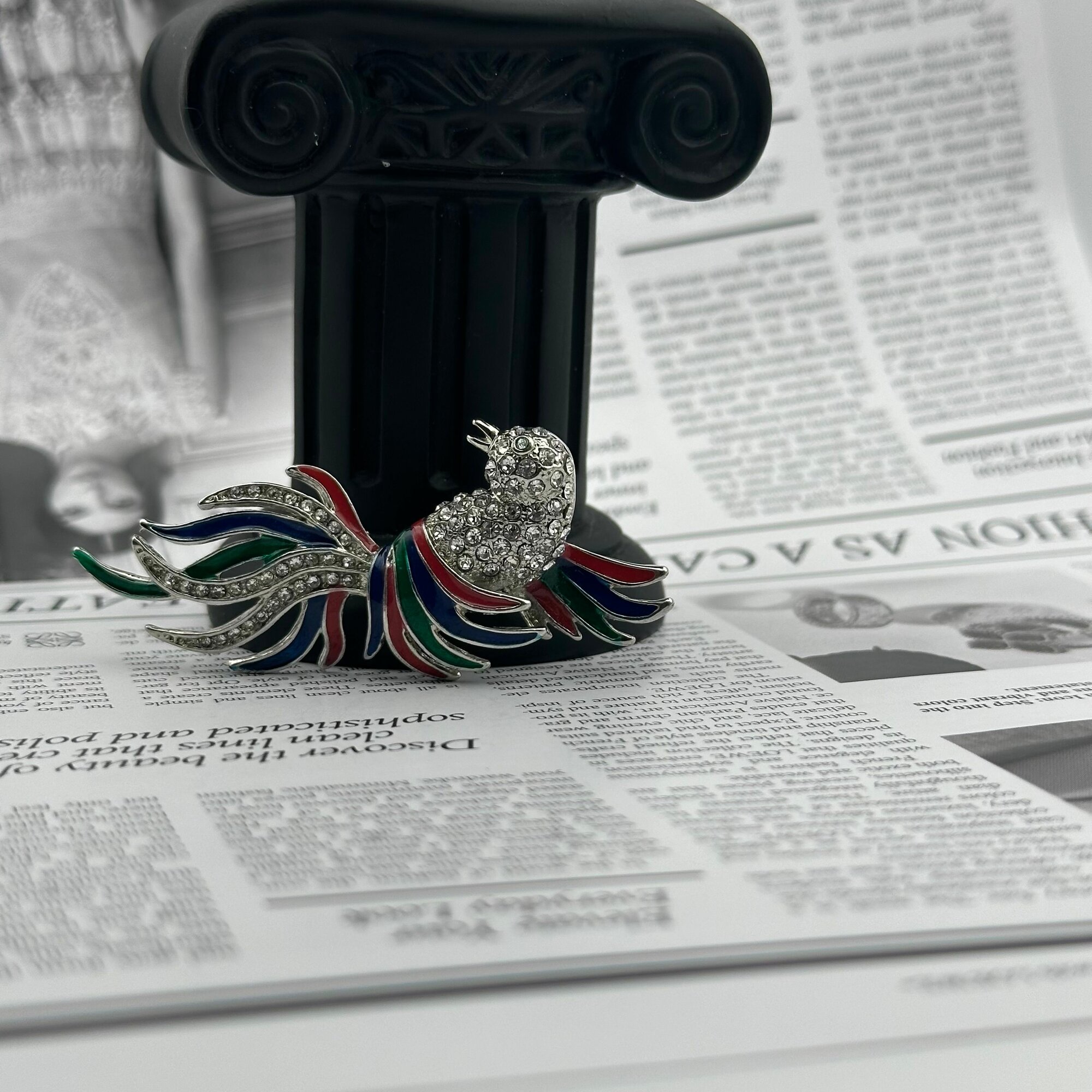 Винтажная брошь Жар-птица, серебрение