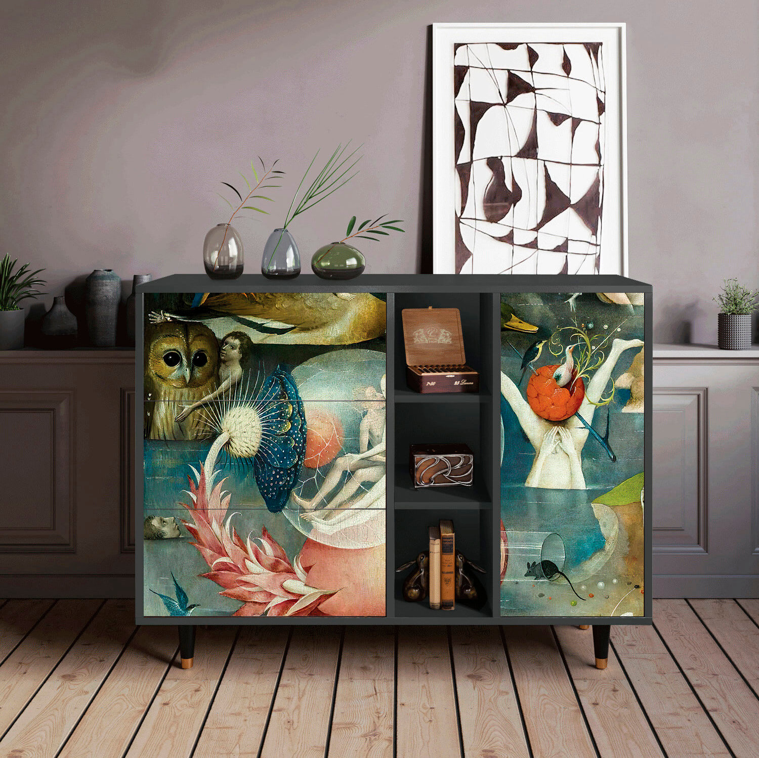 Комод - STORYZ - BS2 The Garden Of by Hieronymus Bosch, Разер - 125 x 97 x 48 см , Цвет корпуса - Антрацит