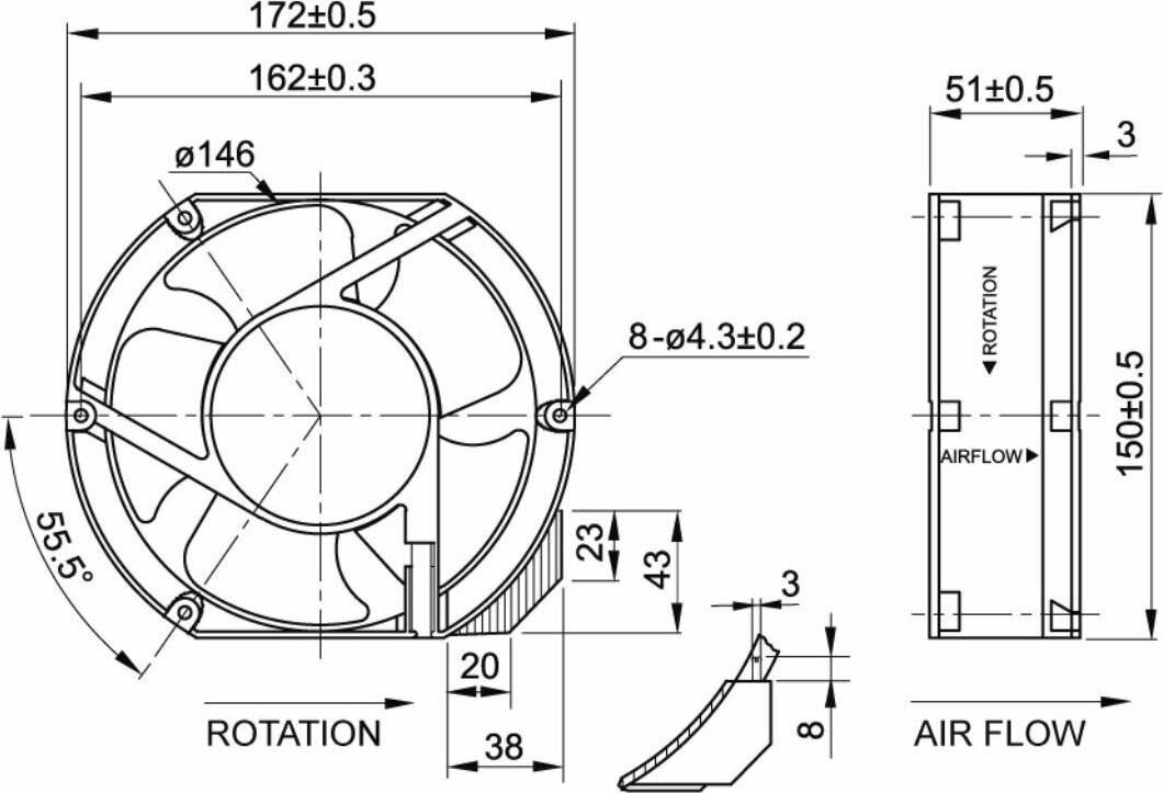Вентилятор осевой FANDIS C17C23HTBF00 Вентилятор осевой AC 170х150х51мм 230В AC 0.12А 29Вт качения 2850об/мин 2 коннектора 1шт