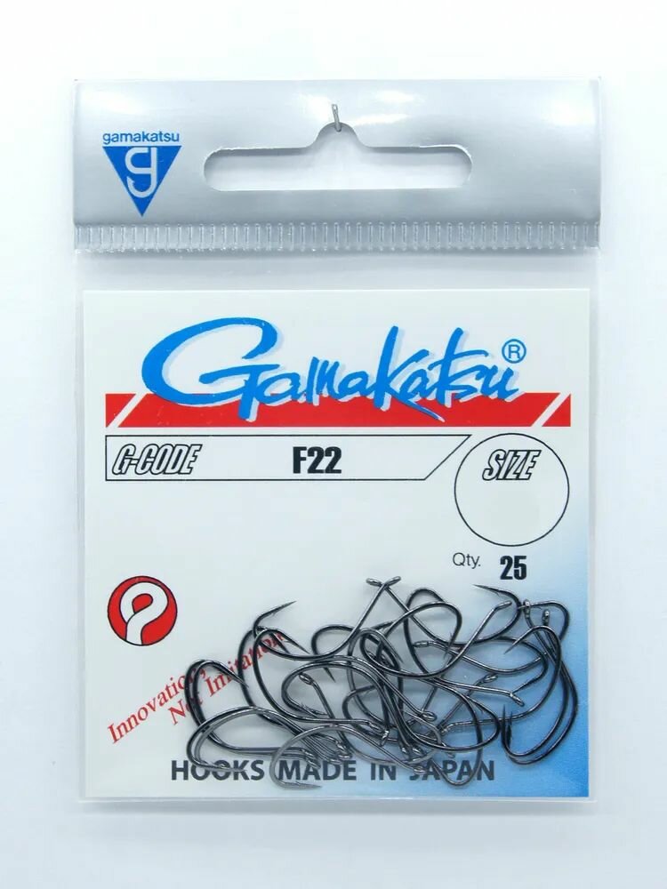 Крючки для рыбалки одноподдевные металлические набор на щуку и сома, Gamakatsu F22 HOOKS BLACK разм. 14 25шт. по 1 упак, снасти карповые летние Япония