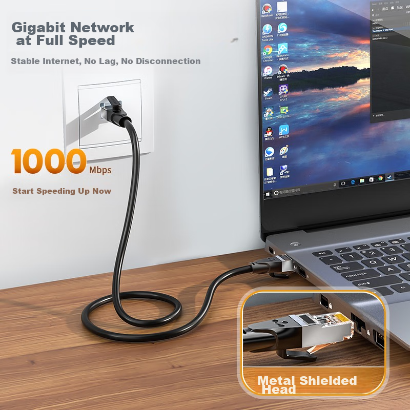 SAMZHE CAT6 Gigabit Ethernet Cable, 8-Core Twisted Pair Metal Shielded Patch Cord for Engineering And Home Computer Broadband, Black 1 Meter GWD6010