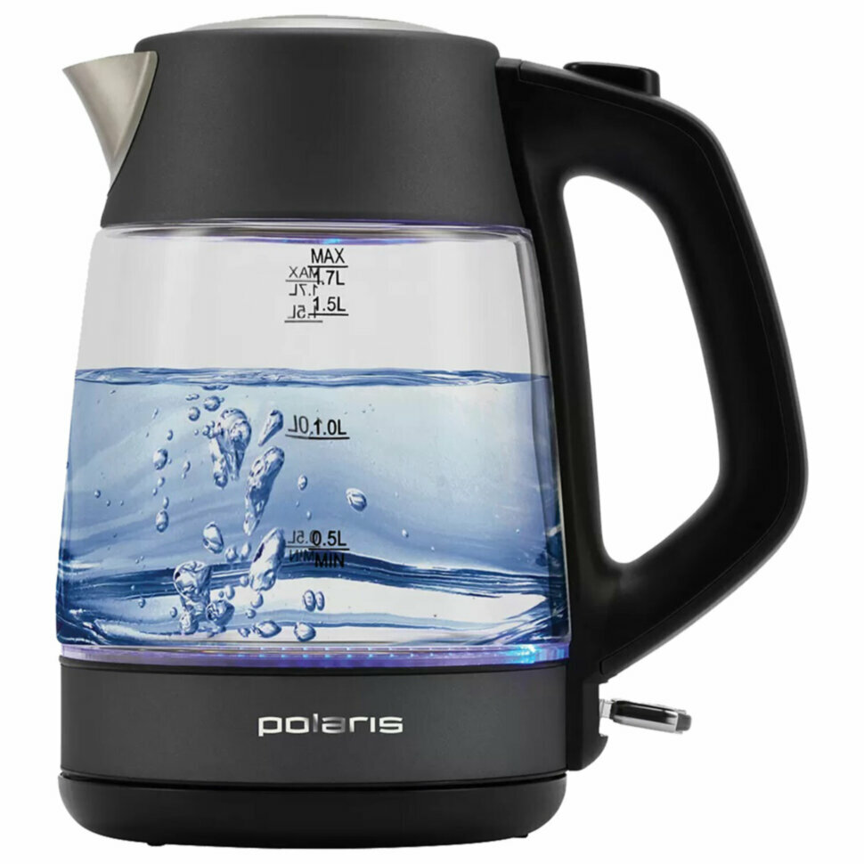 Чайник POLARIS PWK 1760CGL, 1,7 л, 1850-2150 Вт, закрытый нагревательный элемент, стекло, графитовый, 37418, 456759