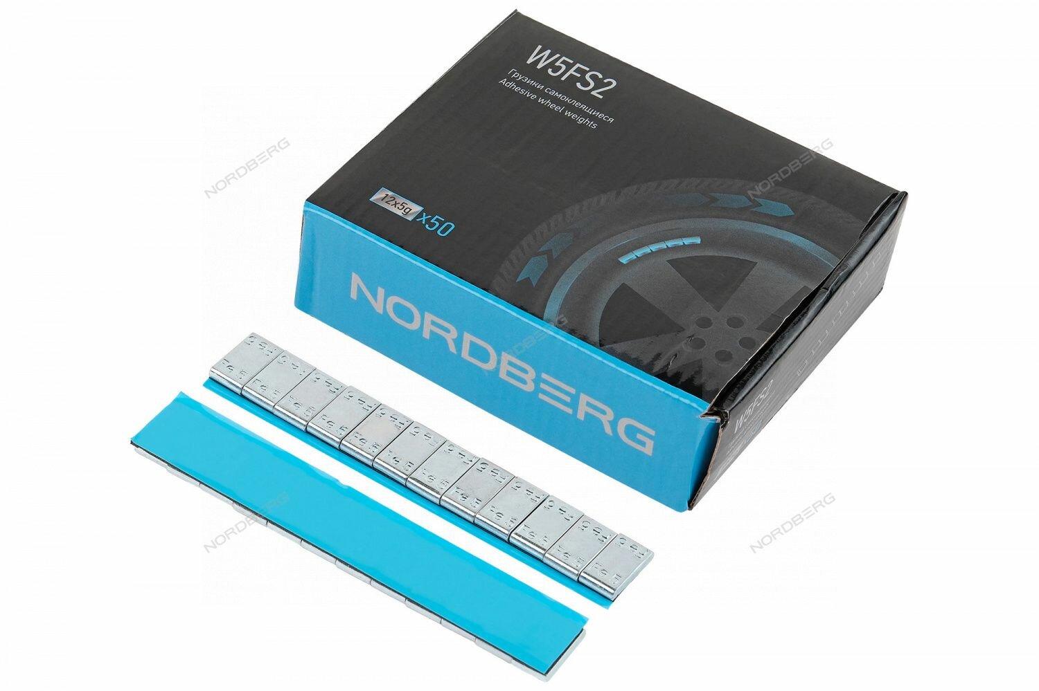 Грузики самоклеящиеся (12х5 г) Fe квадратные L12 см, 50 лент NORDBERG W5FS2