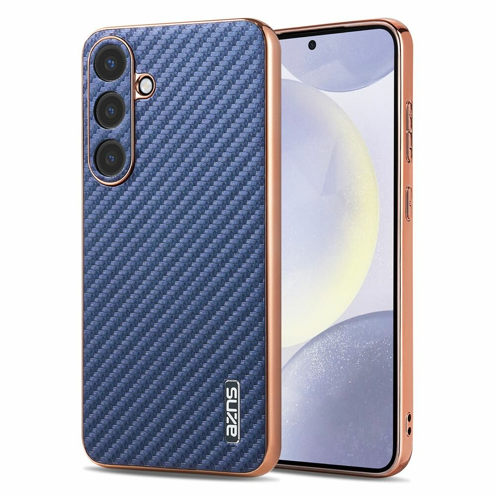 Чехол Samsung Galaxy S25 Plus Узор из углеродного волокна с гальваническим покрытием безеля