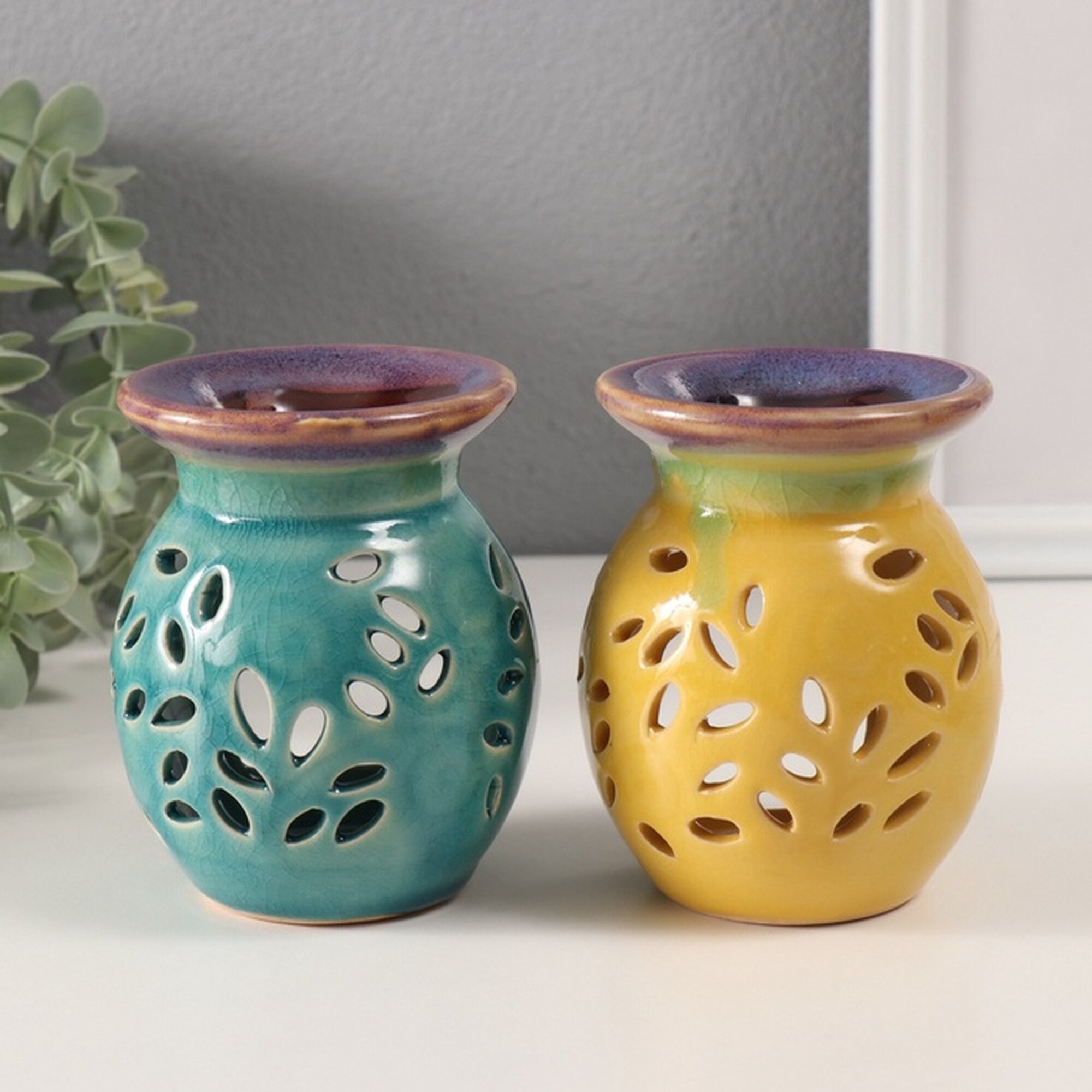 Аромалампа для эфирных масел «Лепестки», керамика, 8.5×9×11 см, микс