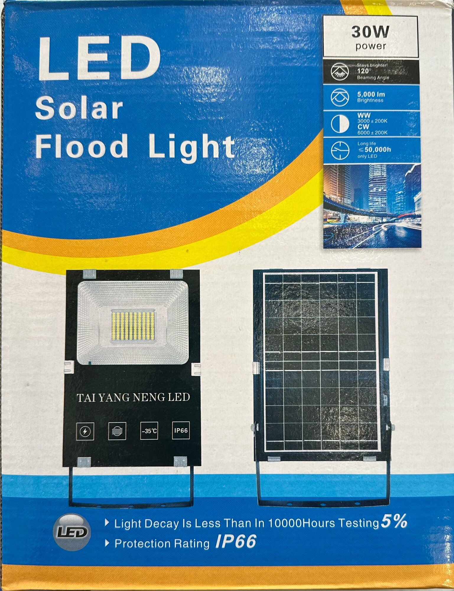 Прожектор на солнечной батарее IP65 LED BR 30w Black 6400К, алюминий