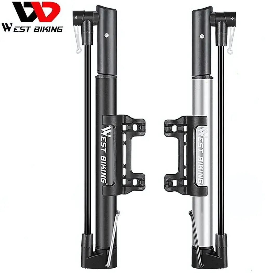 Насос велосипедный West Biking, алюминий, 35см, для ниппелей Schrader/Presta