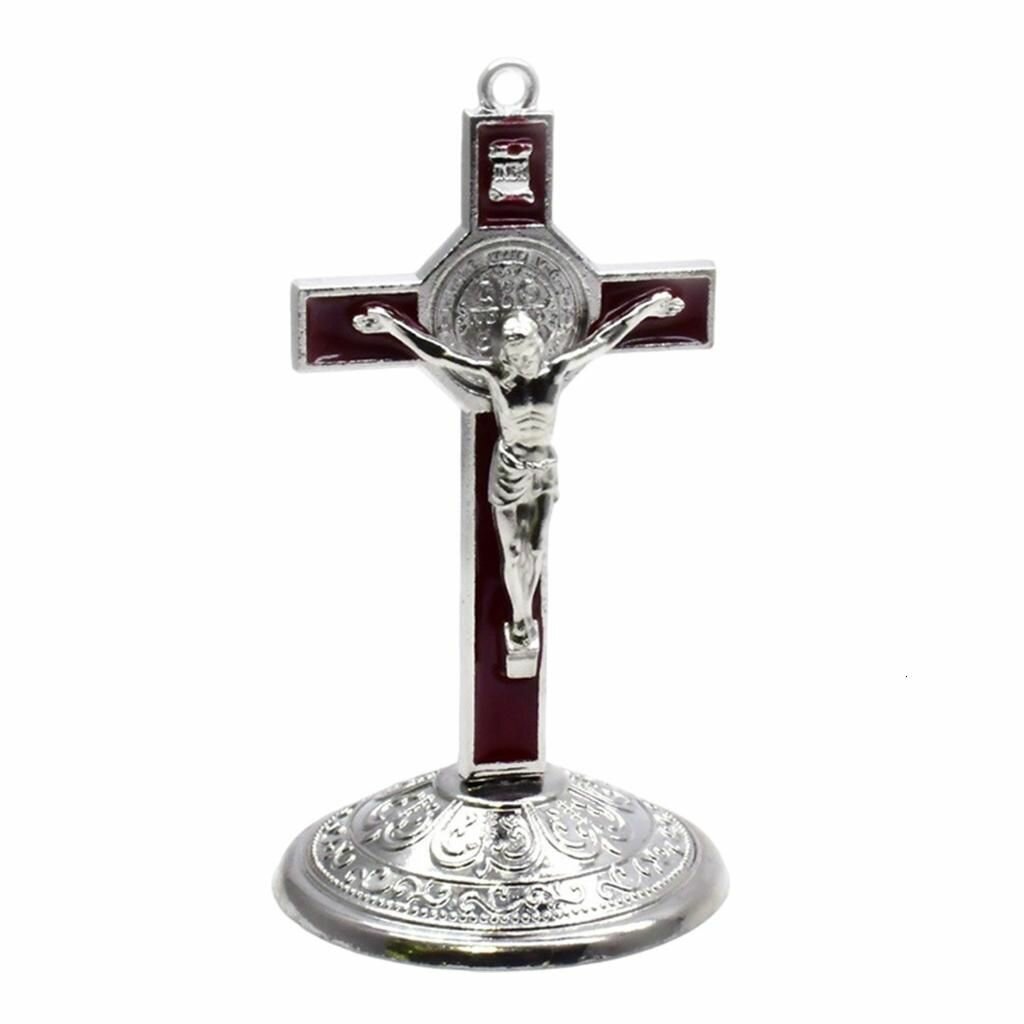 Металлический крест с подставкой 9 см, Кофейный цвет