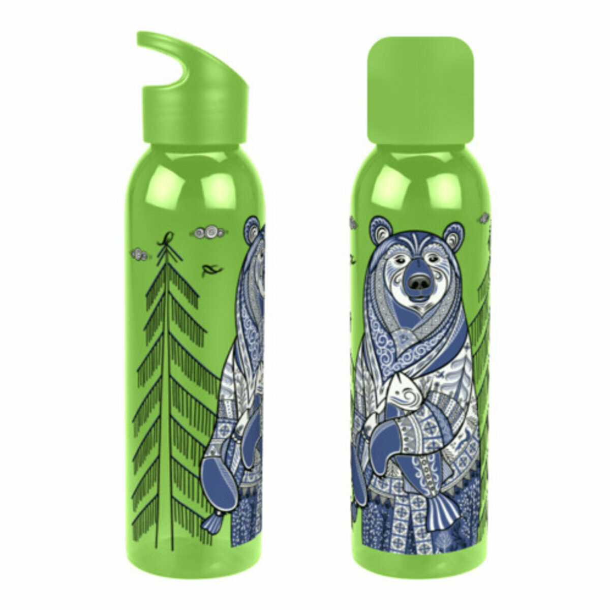 Бутылка для воды «Медведь с рыбой. Мезенские мотивы (т)» (зеленый)