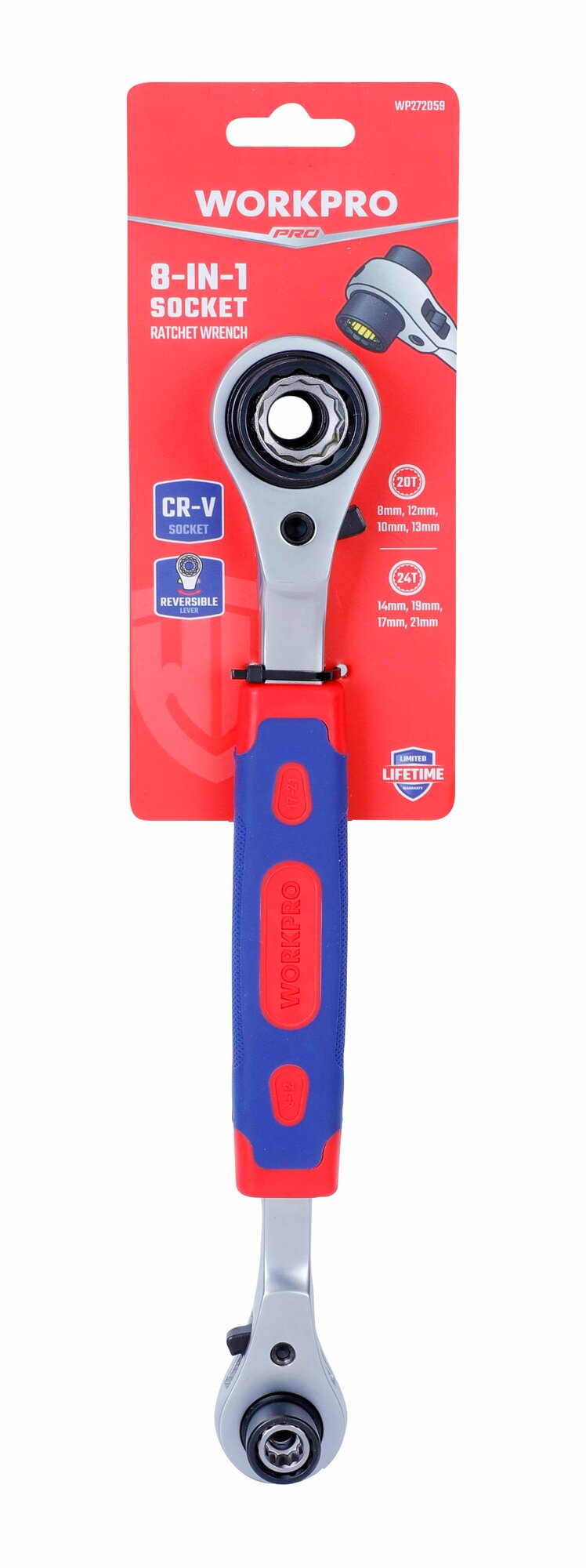 Ключ торцевой 8 в 1 с храповым механизмом и реверсом WORKPRO