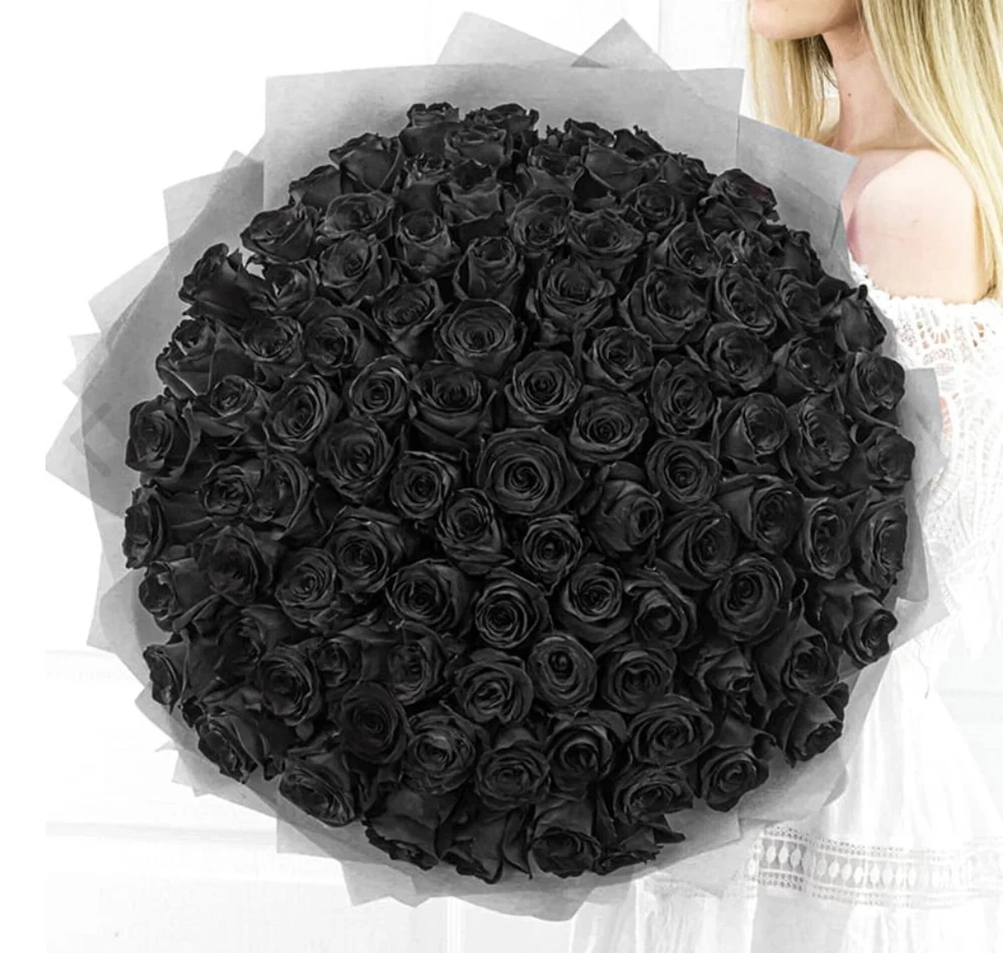 Монобукет ShokoFlowers, черные розы, 51 цветок, на стеблях, XXL