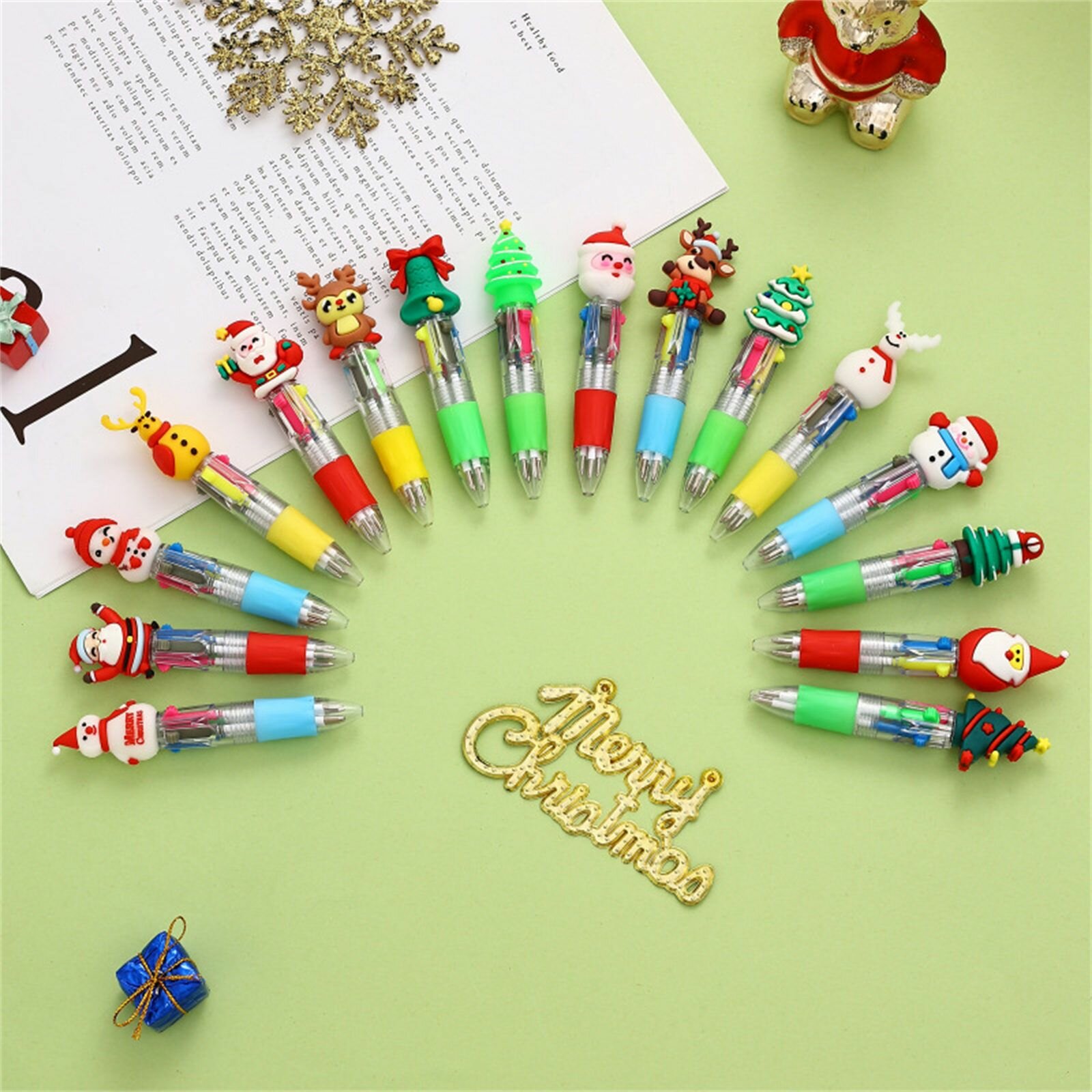 10 шт Рождественские многоцветные ручки 4-в-1 Шариковые для офиса и школы