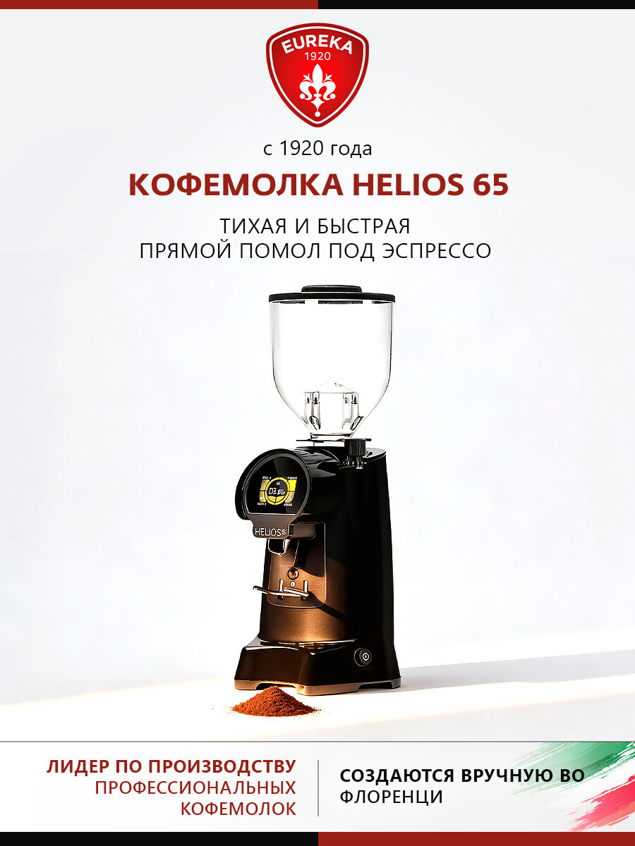 Кофемолка профессиональная жерновая для дома и кофейни Eureka Helios 65, Matt Black