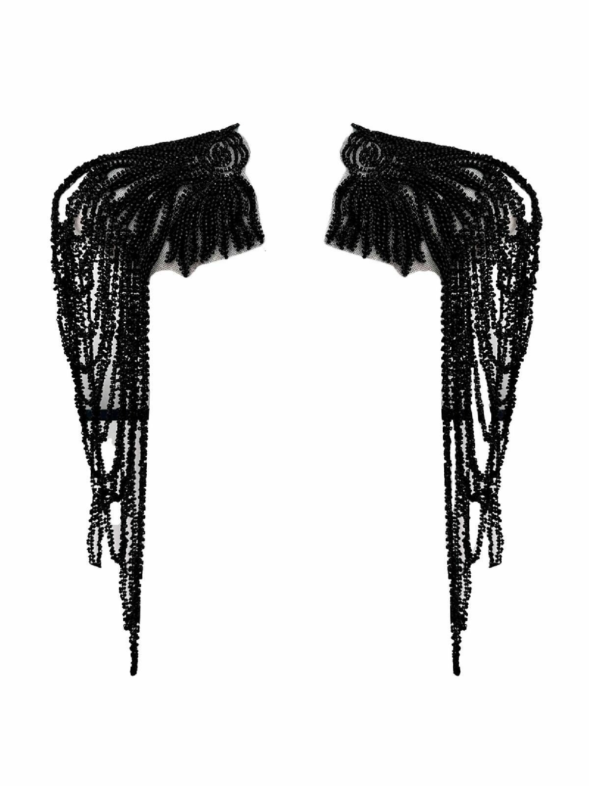 Накладные плечевые нашивки с кисточками и пайетками, Черный