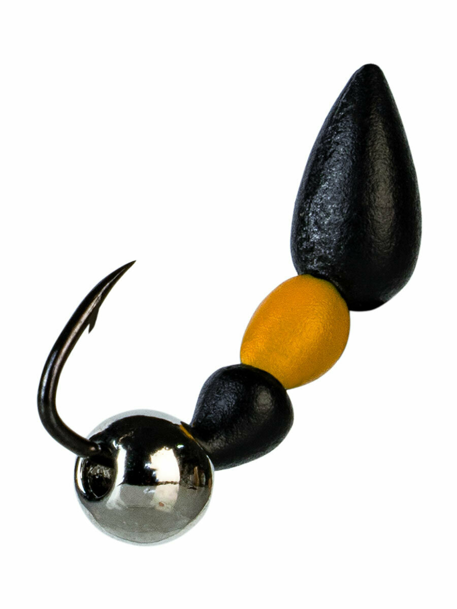 Мормышка безнасадочная (безмотылка) для летней и зимней рыбалки Муравей-жнец "Левша-НН", 0,68г, латунный шар серебро, крючок №4, чёрно-жёлтый / 3 шт.