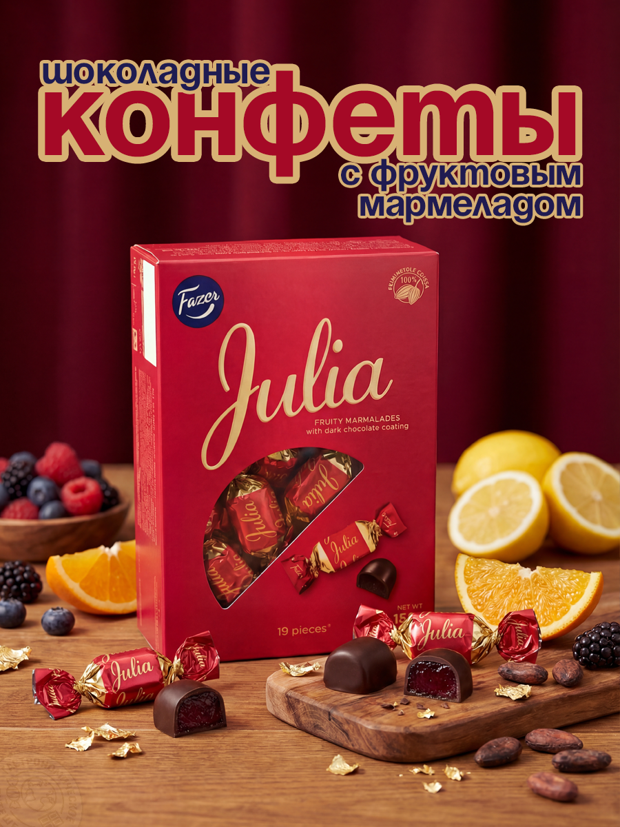 Конфеты Фазер Julia темный шоколад и мармелад 150 грамм