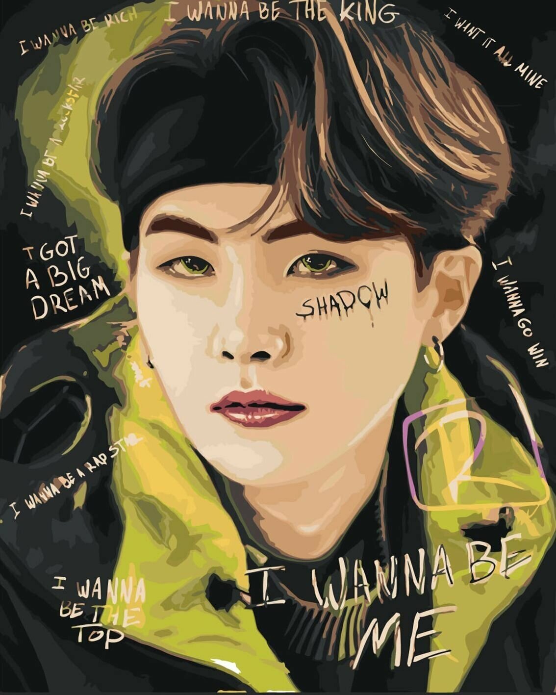 Картина по номерам на холсте с подрамником, Корейская музыкальная группа, BTS, KPOP, Suga, Мин Юнги, 40х50 см