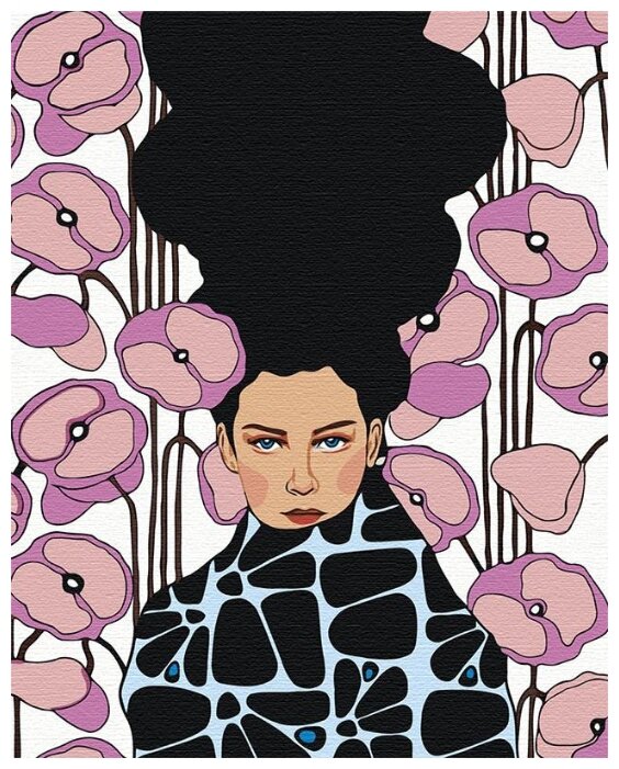 Девушка с пурпурно-розовыми цветами Раскраска картина по номерам на холсте