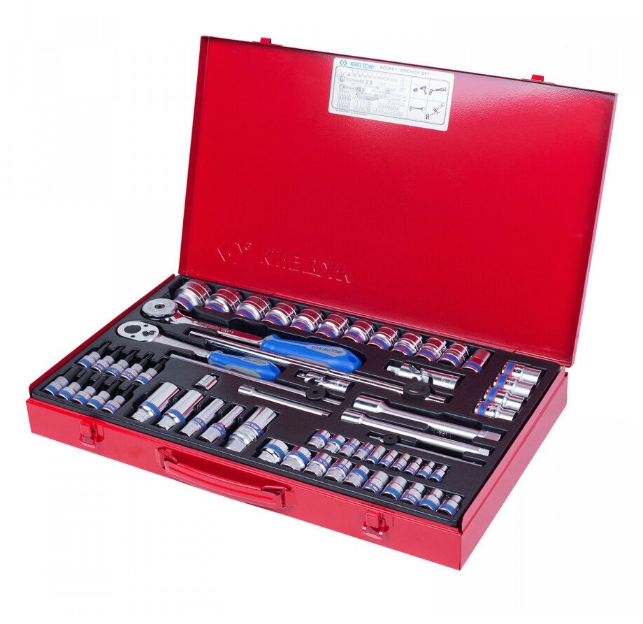 KING TONY Набор торцевых головок с принадлежностями 1/4"&3/8"&1/2", 6гр, 4-32 мм, 62 предмета 9563MR01