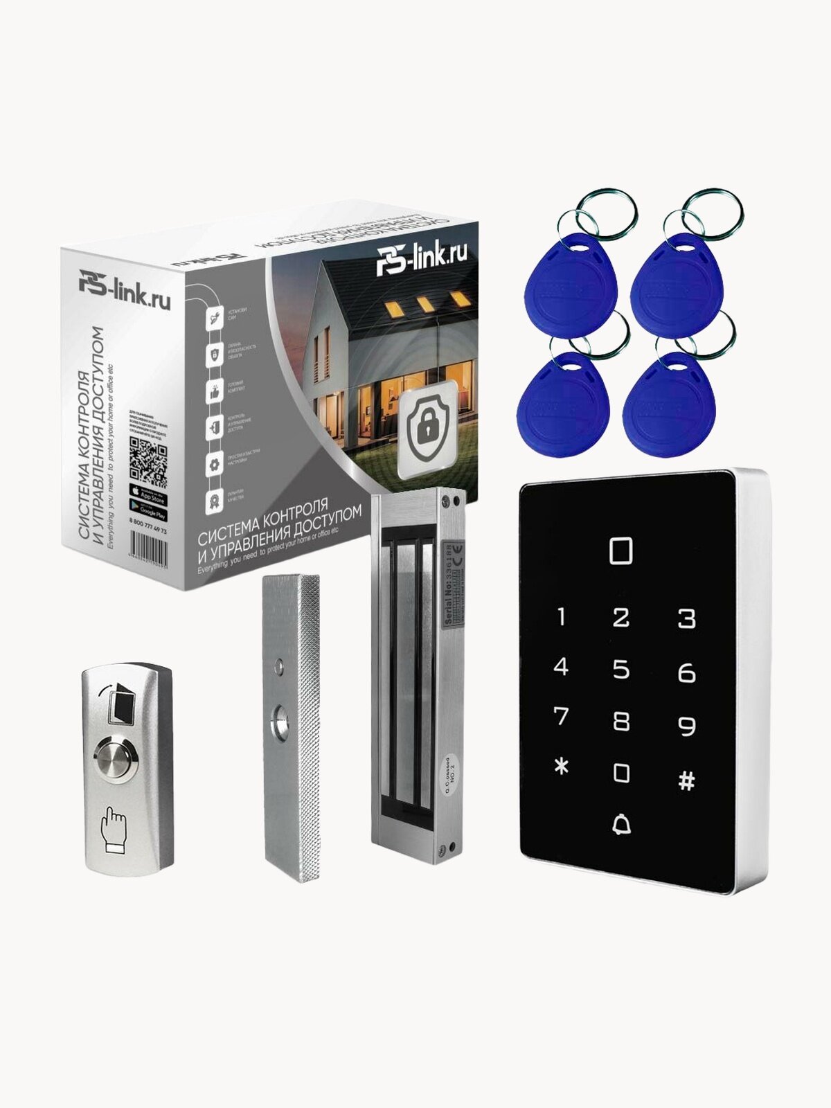 Комплект СКУД на одну дверь Ps-Link KIT-T12EM-180 электромагнитный замок, кодовая панель со встроенным контроллером с поддержкой карт EM-Marine