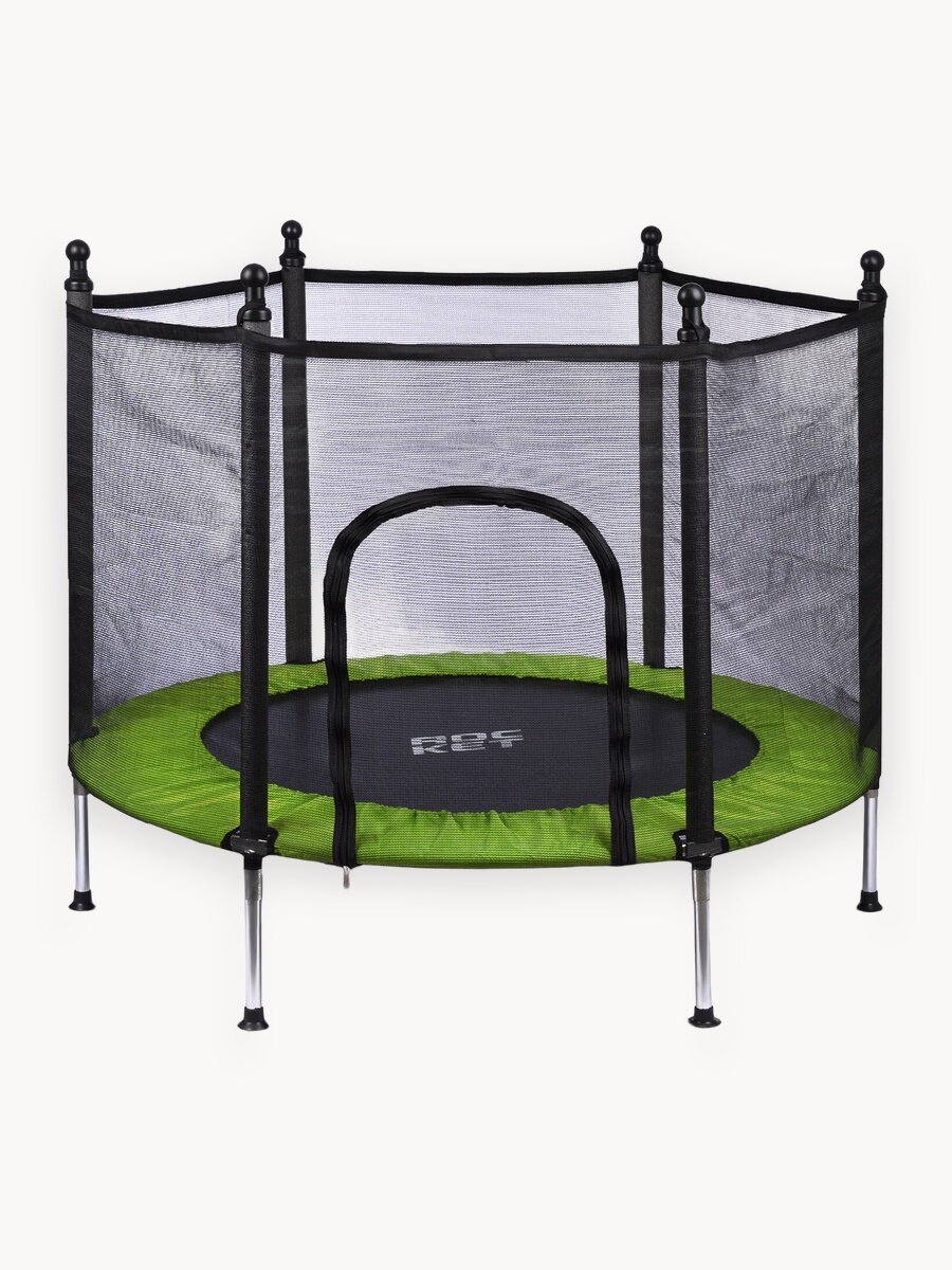 Батут ROCKET, d=140, внешняя сетка высотой 83 см, общая высота 116 см. черный с салатовым