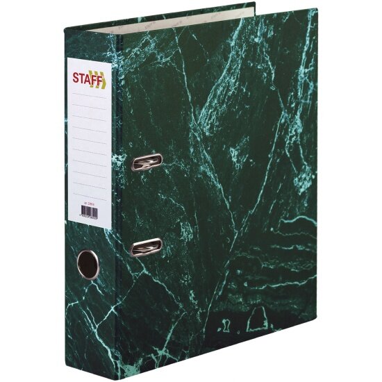 Папка-регистратор Staff "Basic" бюджет с мраморным покрытием, 70 мм, без уголка, зеленая, 229620