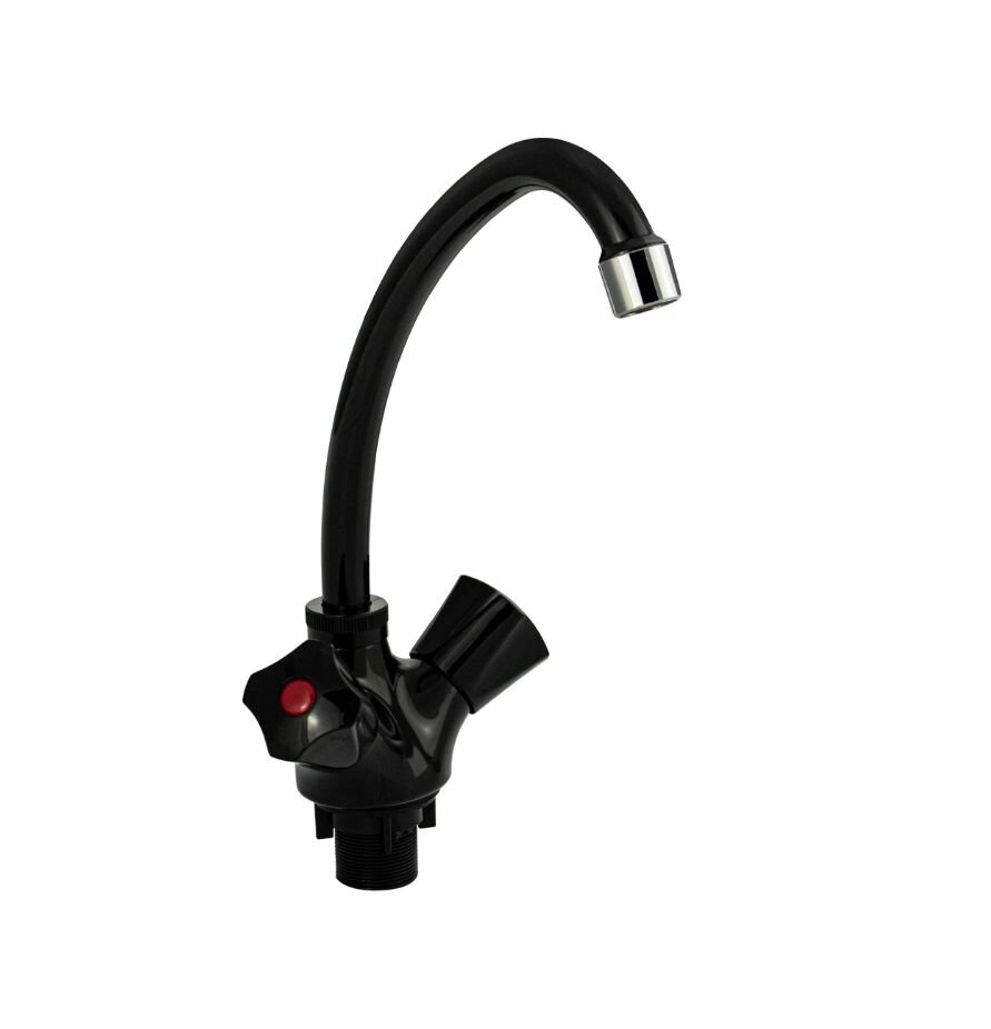 Смеситель для кухни, металлокерамика, с круглыми ручками, из высокопрочного АБС пластика, цвет черный.