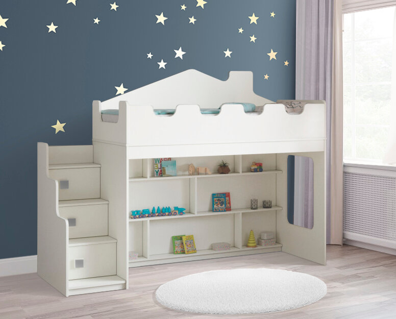 Кровать-домик чердак Л-Д43.3.1 Белый