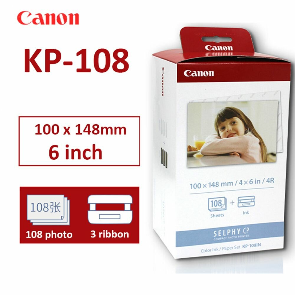 Canon KP-108IN / KP-108 Картридж + фотобумага для Canon SELPHY Photo Printer CP400 CP200 CP800 CP910 CP1200 CP1500