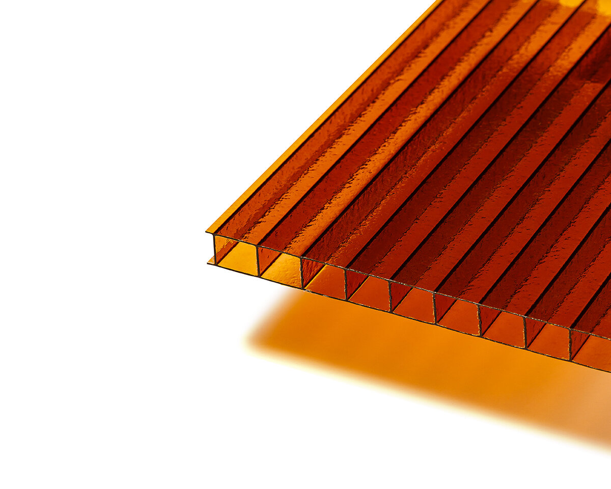 Сотовый поликарбонат 8 мм янтарный фриз (Колотый лёд) 25% Практичный 2100*12000