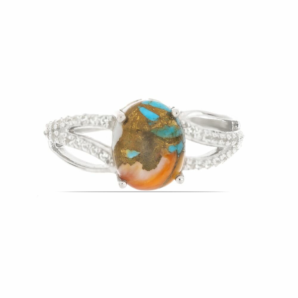 Кольцо, серебро, 925 проба, родирование, бирюза, топаз