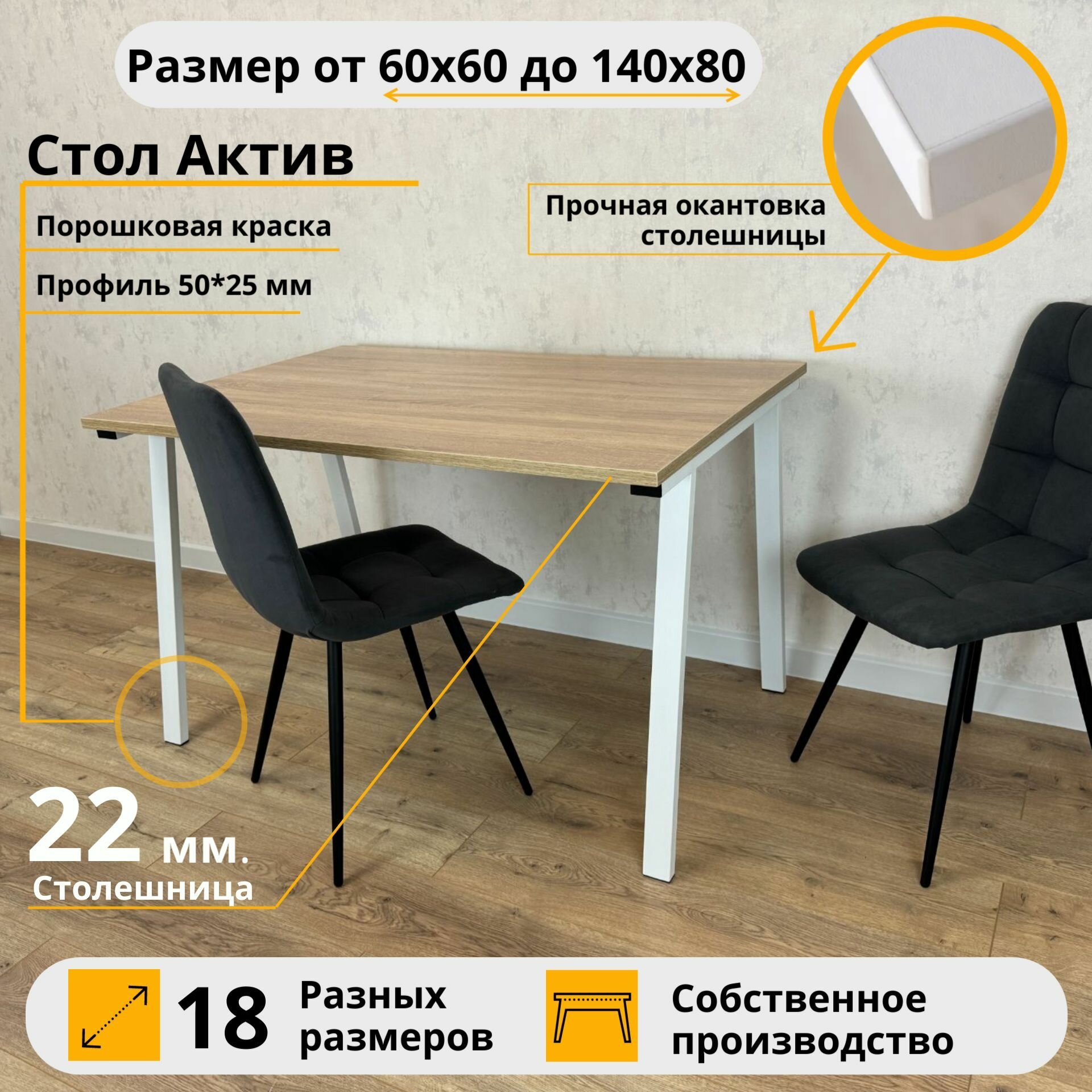 MiLoft Стол Актив обеденный 80х80х75 Дуб Сонома кухонный нераскладной Белые ножки