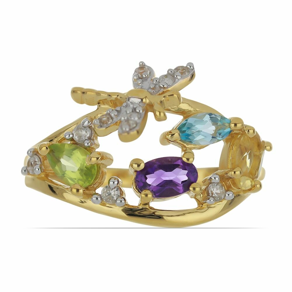 Кольцо, серебро, 925 проба, перидот, цитрин, топаз, аметист, циркон