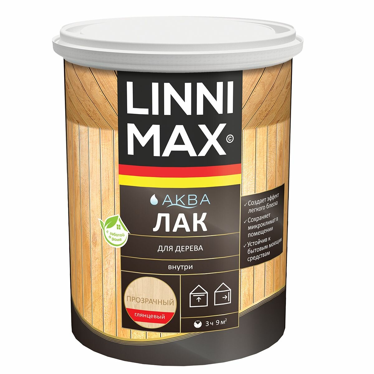 Лак для дерева Linnimax аква, акриловый, прозрачный, глянцевый, 0.9 л