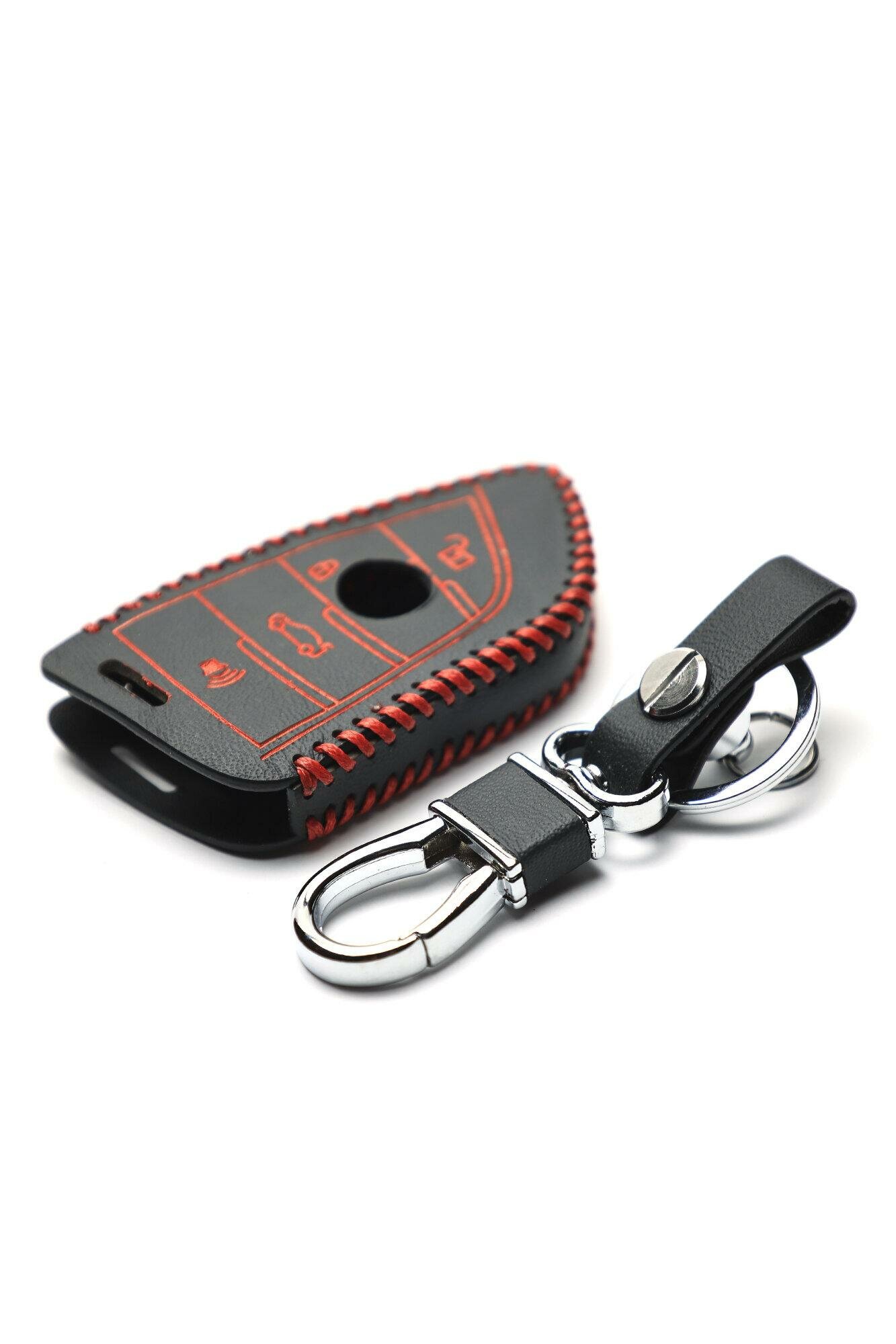 Чехол BGT для автомобильного ключа BMW (Бмв), экокожа, влагозащитный, ударопрочный, красный