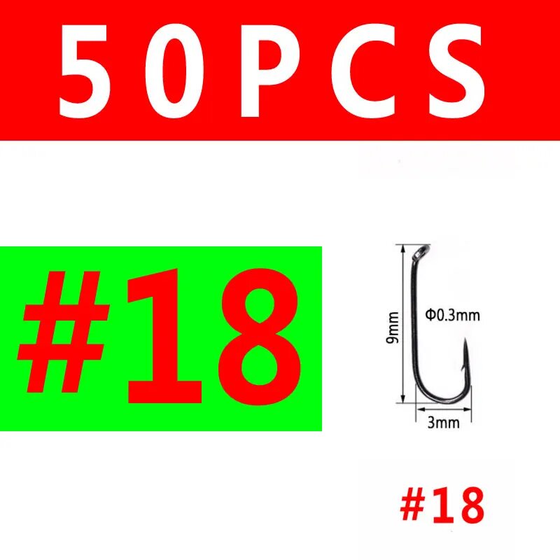 Bimoo сухие крючки для нахлыста 50/100 шт. 50PCS Size 18