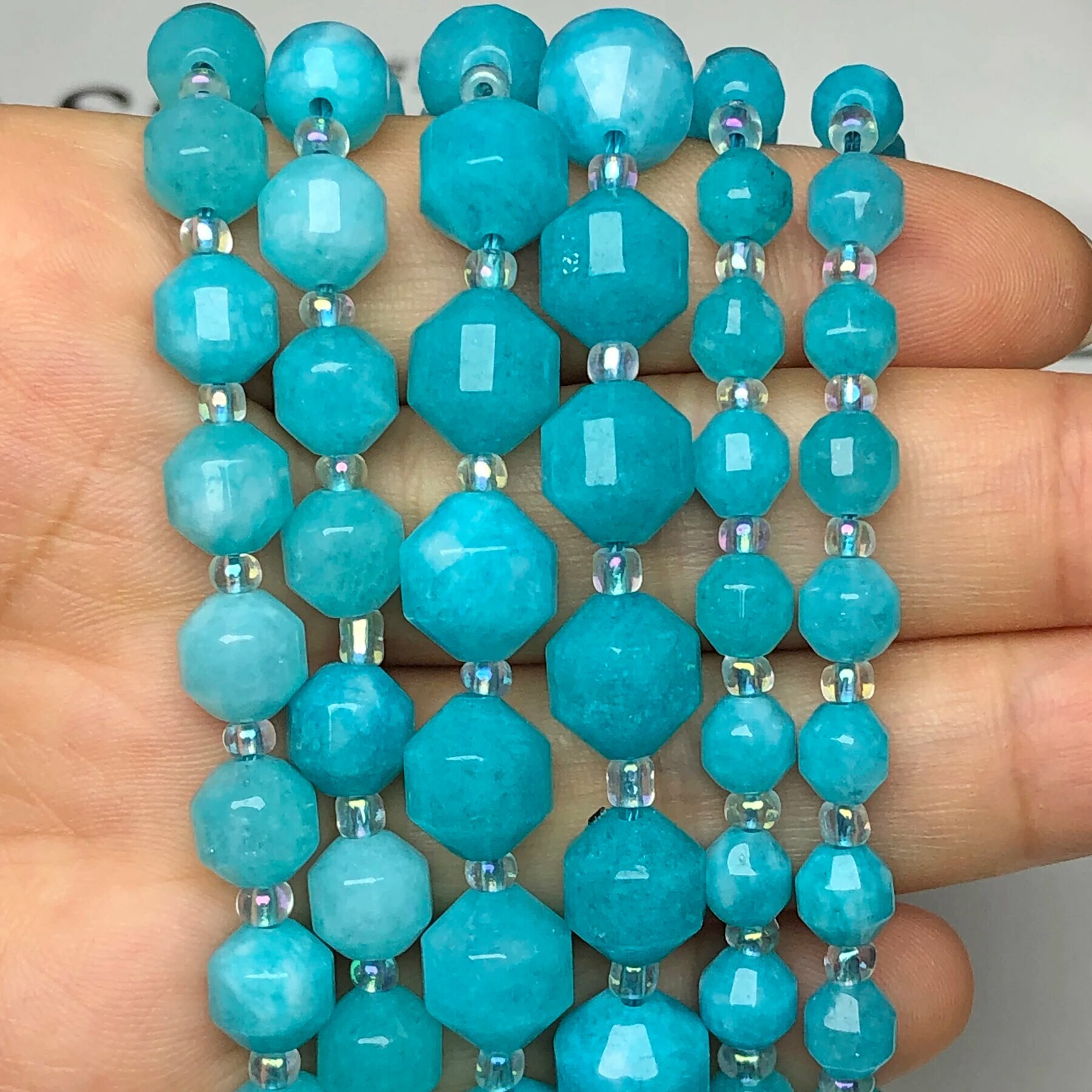 Круглые граненые бусины турмалин Annebeads 6/8/10 мм 10mm 30-32pcs, Amazonite Jades