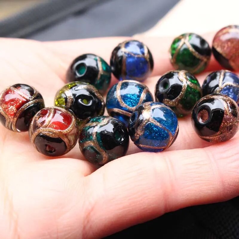 Бусины Akusesari лампворк разноцветные круглые 10 шт. 10mm 10pcs, Mix color