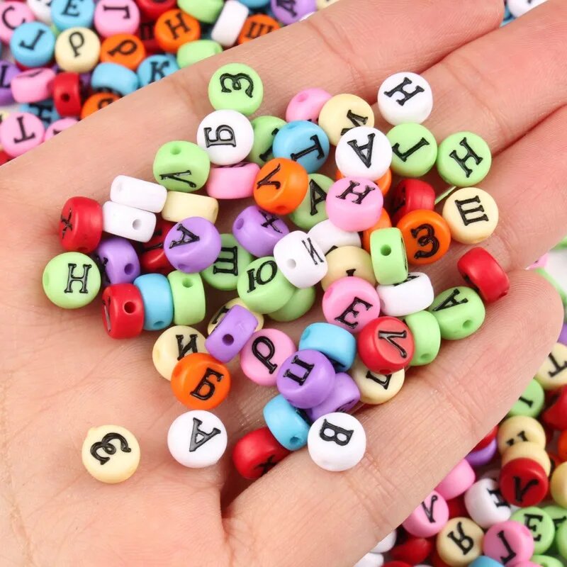 Акриловые бусины GMB724 русские буквы 200 шт 200pcs Russian Beads, 4x7mm Mix color