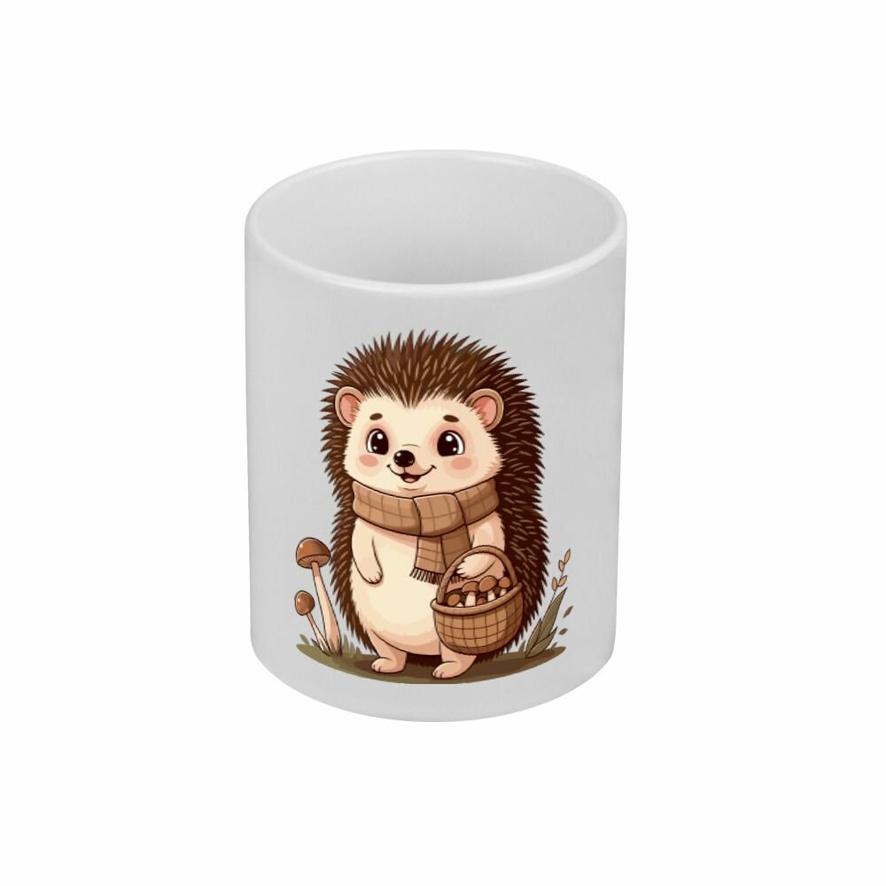 Кружка Милый ежик с лукошком собирает грибы