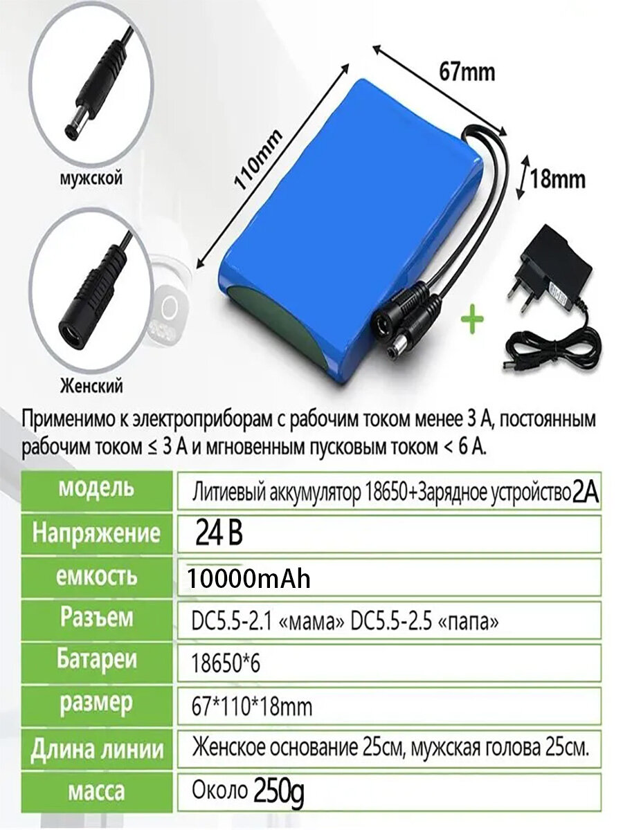 Литиевая батарея имеет емкость 24 В 10000 мАч и используется для камер наблюдения, мониторов и т. д.2025