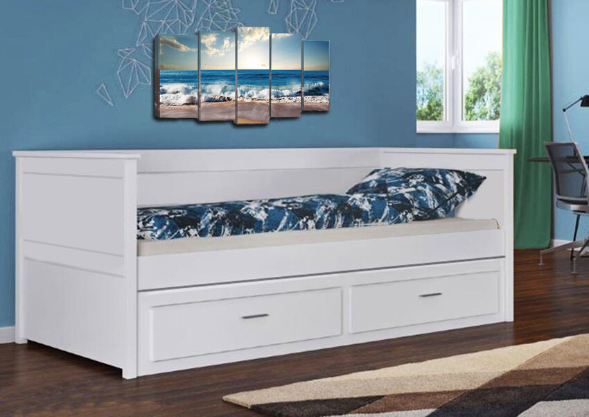 Кровать алекса №2 80х190 белая с ящиками на направляющих с ортопедическим дном (без матраса)